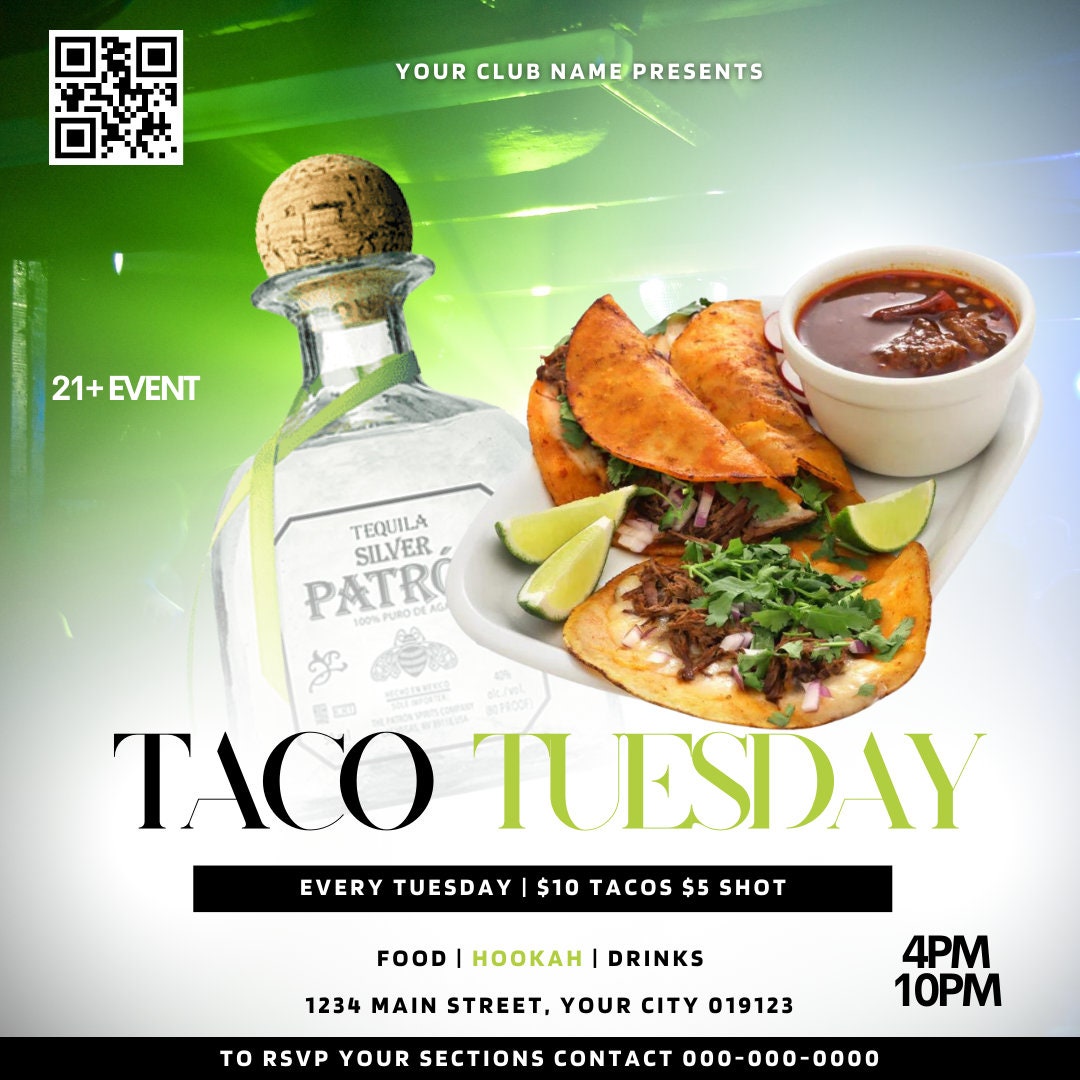 Lounge Club Taco Tuesday Tequila Canva Template - Etsy