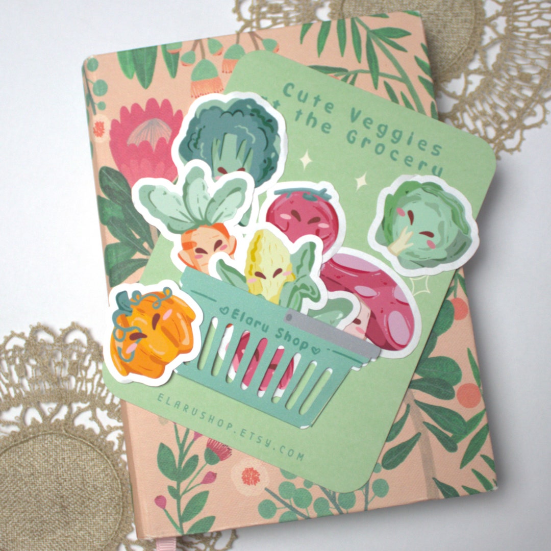 Kawaii Veggie Stickers Pack of Ten No Border Easy Peelers Perfect for ...