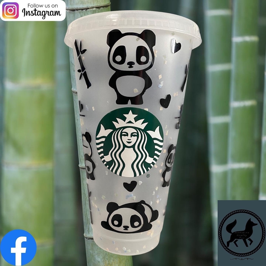 Starbucks Like Panda and Bamboo 24oz Cold Cup With Matching Lid & Straw ...