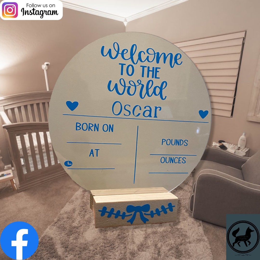 Personalise Round Acrylic Plaque With Stand, Celebration, New Baby ...