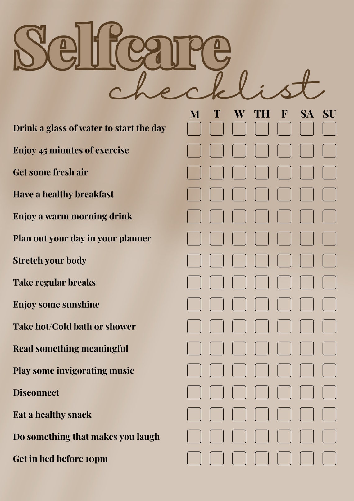 Printable Selfcare Checklist - Etsy