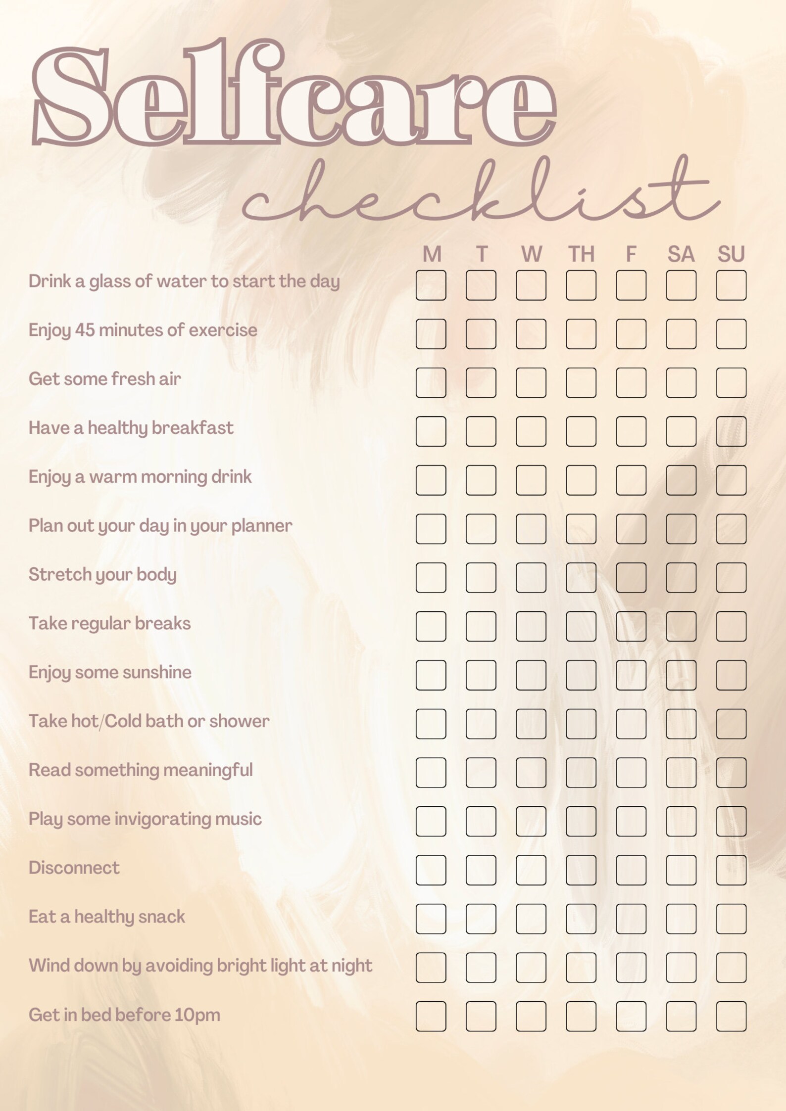 Printable Selfcare Checklist - Etsy
