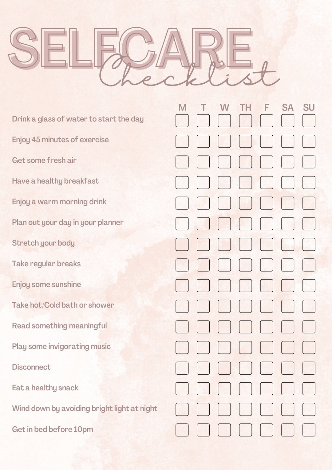 Printable Selfcare Checklist - Etsy