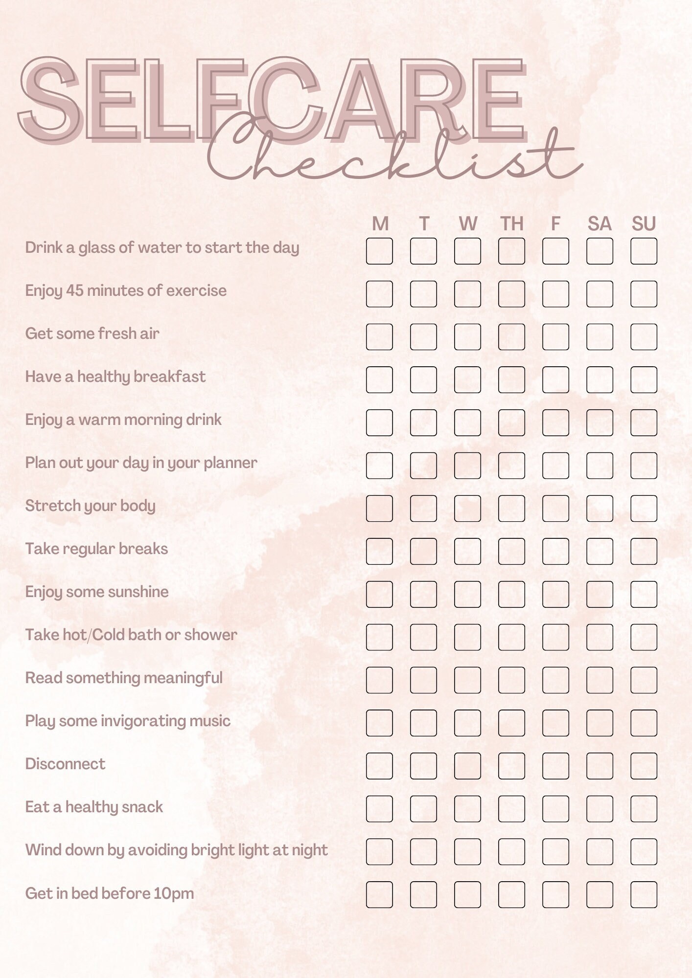 Printable Selfcare Checklist - Etsy