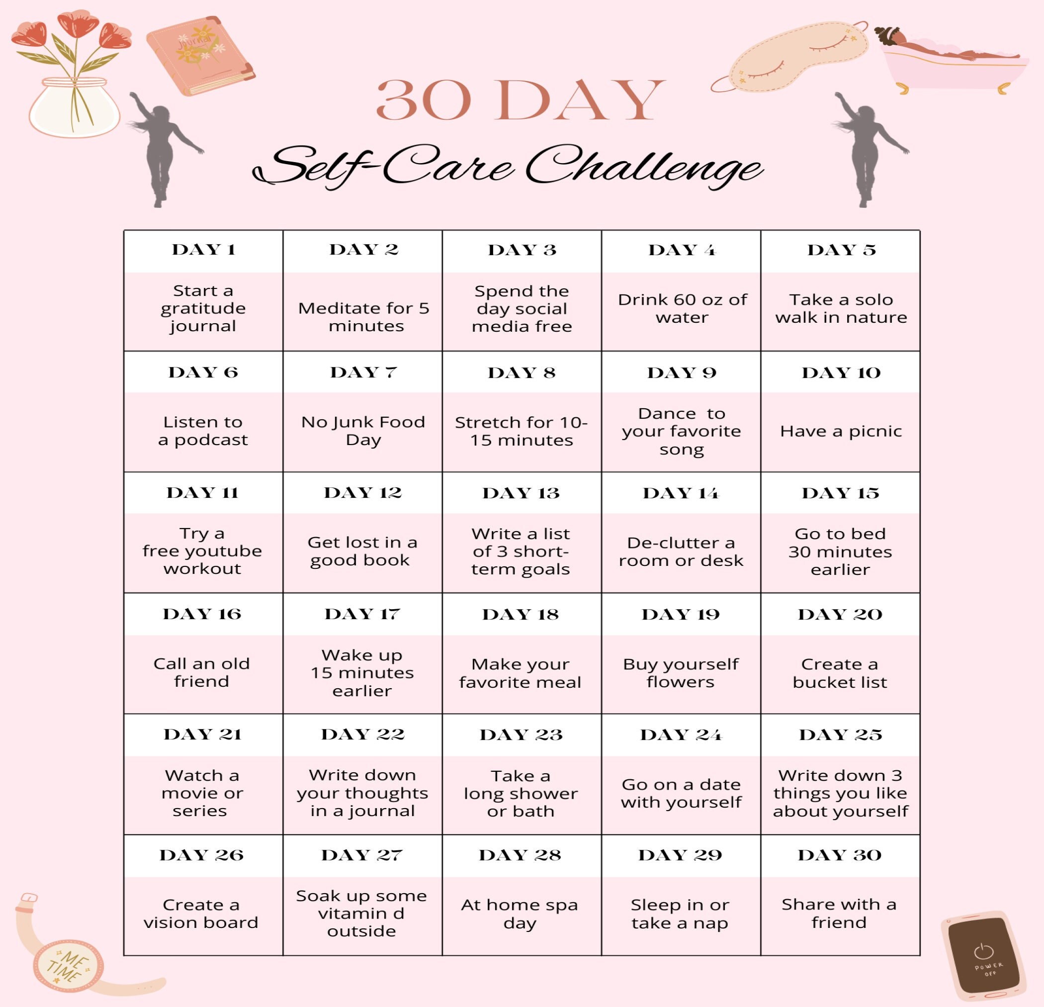 Simple 30 Day Self- Care Challenge - Etsy