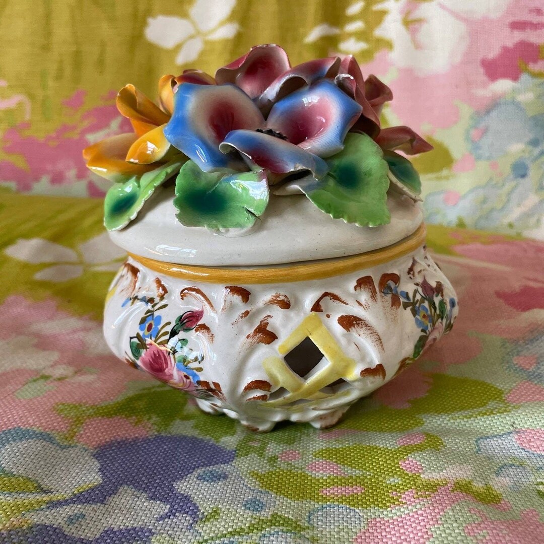 Trinket Candy Jewelry With Cover Vintage Capodimonte Lidded Bowl Hand ...
