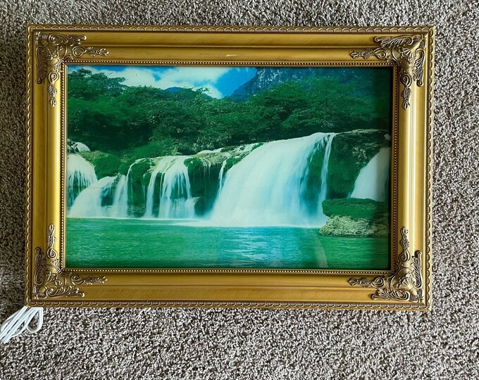 Vintage Framed Motion Tropical Waterfall Picture With Light and Sound ...