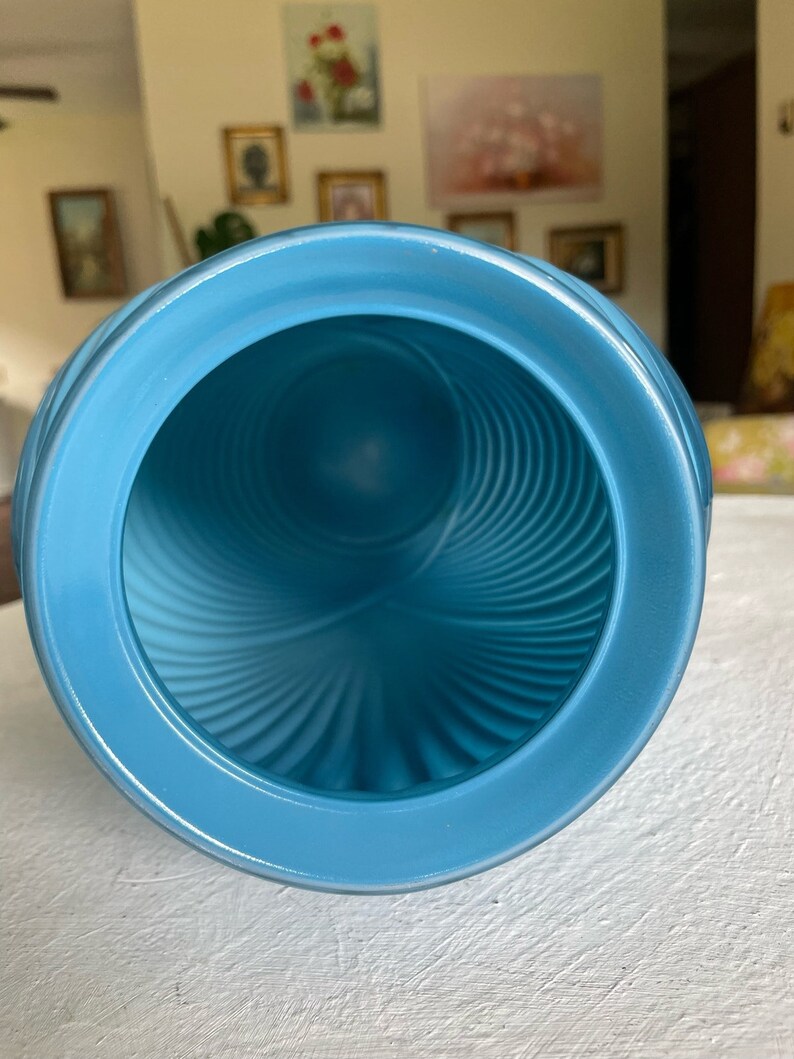 Vintage Anchor Hocking French Blue 12.75 Art Deco Style Ribbed Draped ...