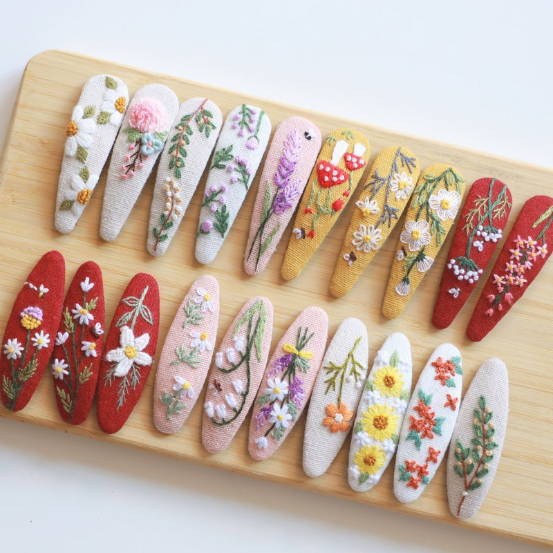 Embroidered Hair Barretts - Etsy
