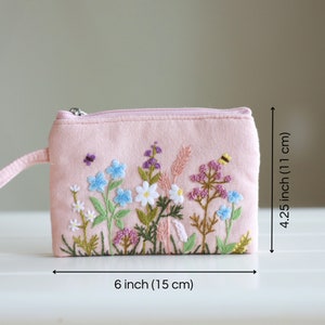 Hand Embroidered Coin Purse Wristlet With Flower Embroidery, Vintage ...
