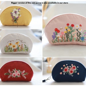 Hand Embroidered Coin Purse With Flower Embroidery, Earphone Case ...