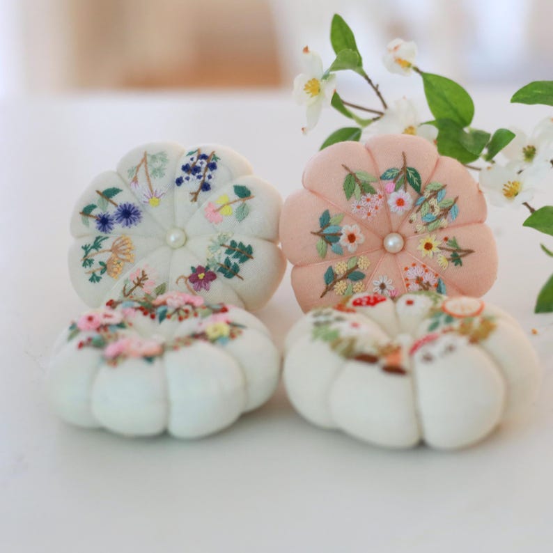 Floral Hand Embroidered Pin Cushion, Handmade Pin Accessory, Vintage ...