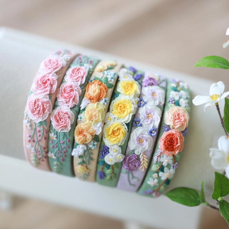 Embroidered Rose Headband - Etsy