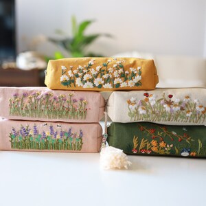 Hand Embroidered Pencil Case With Flower Embroidery, Pen Case, Floral ...