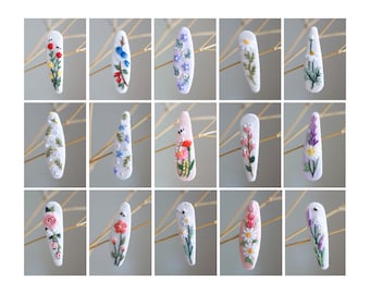 Flower Linen Hair Clips, Handmade Floral Embroidered Hair Clips, Cute ...