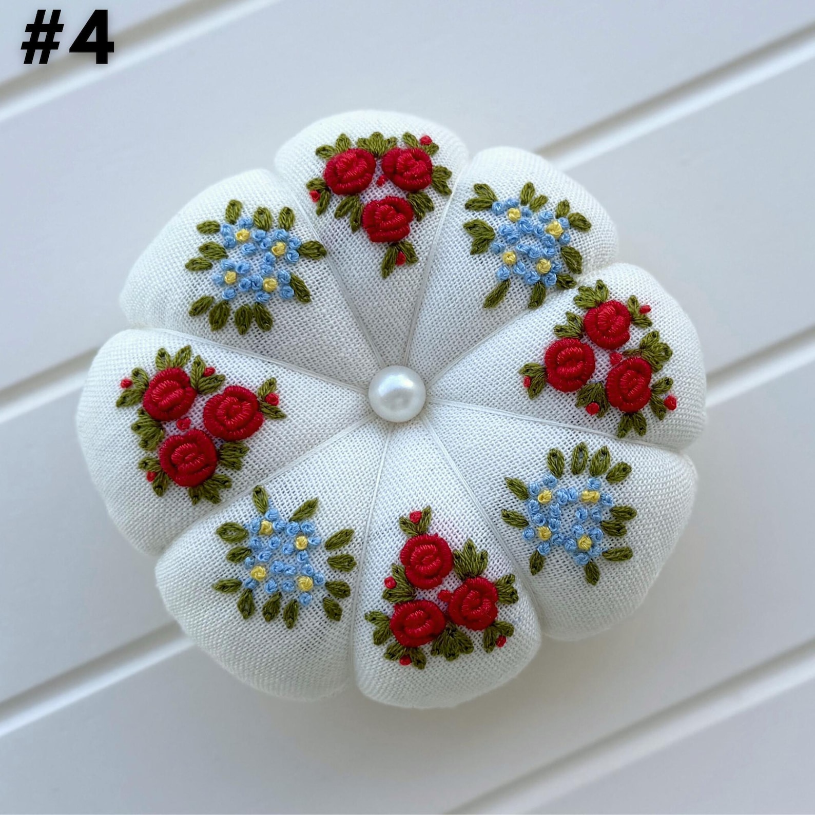 Floral Hand Embroidered Pin Cushion, Handmade Pin Accessory, Vintage ...
