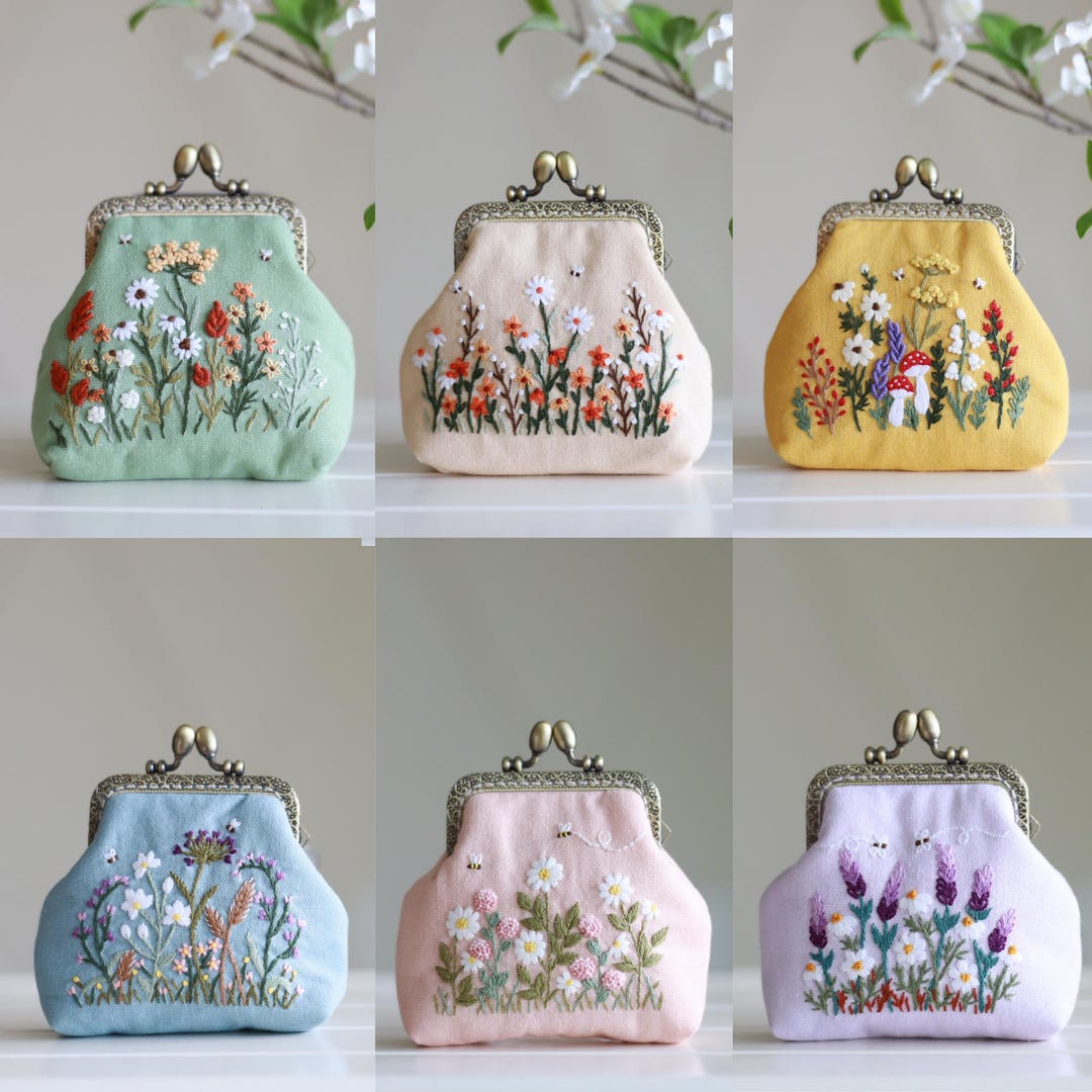 Vintage Hand Embroidered Clasp Coin Purse | Floral Kisslock Pouch ...