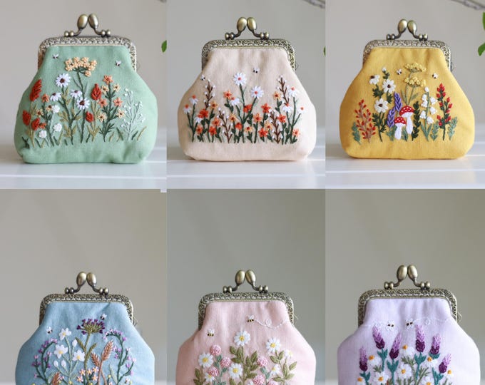 Vintage Hand Embroidered Clasp Coin Purse | Floral Kisslock Pouch ...