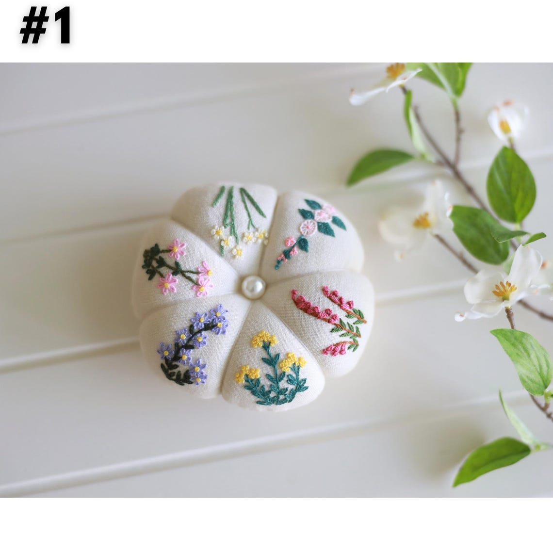 Floral Hand Embroidered Pin Cushion, Handmade Pin Accessory, Vintage ...