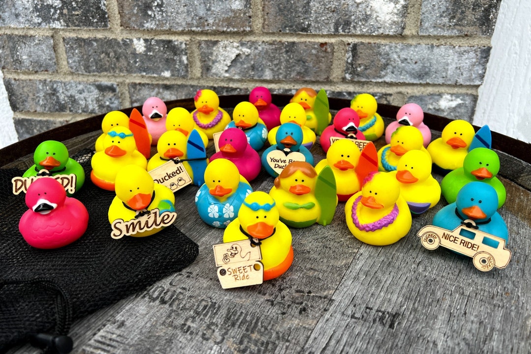 Beach Themed Rubber Ducks – Flamingo, Surfer & Luau Ducks With Optional ...