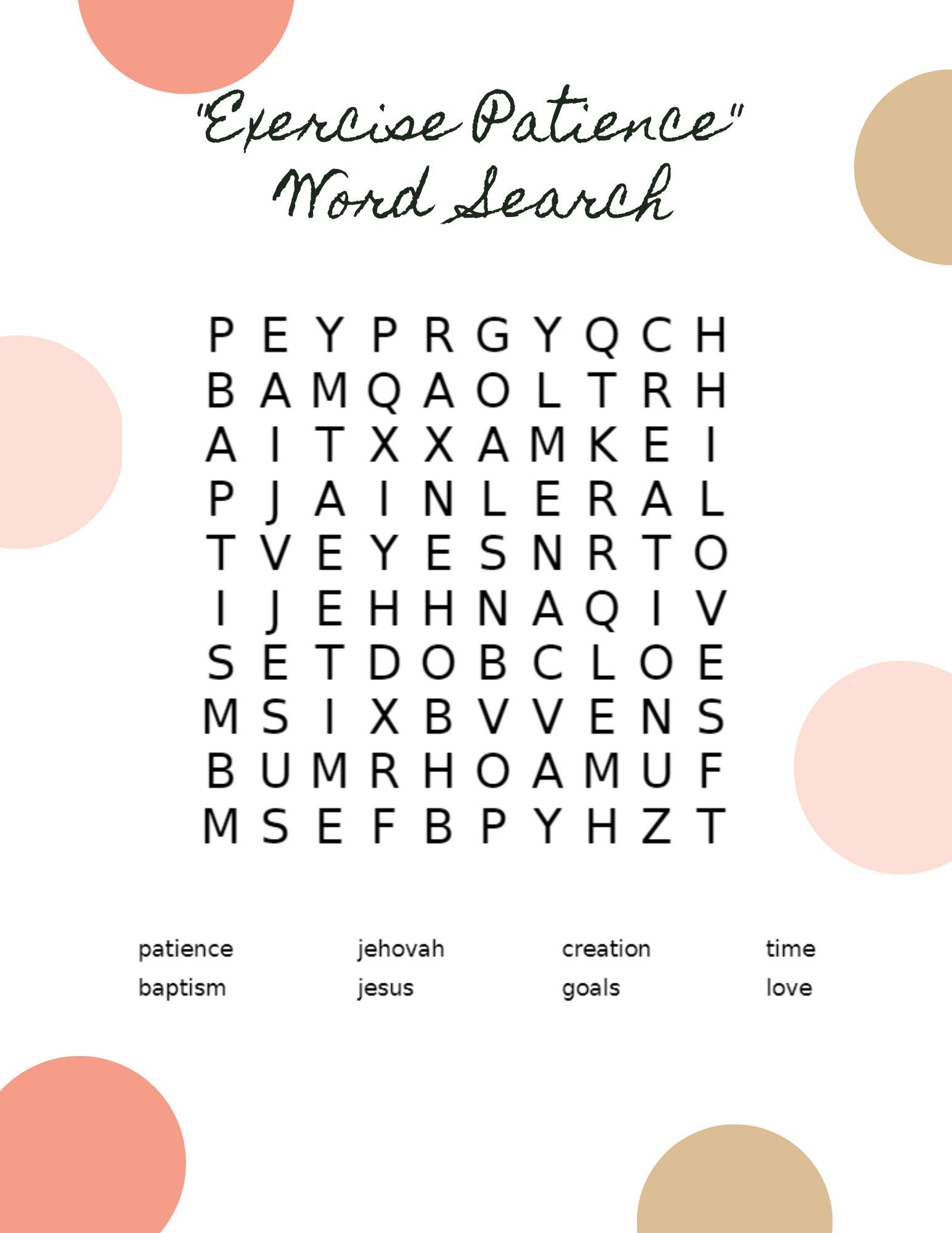 2023 "exercise Patience"! Kids Word Search - Etsy