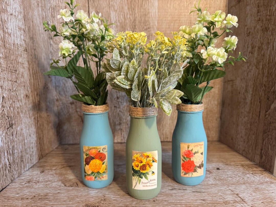 Rustic Farmhouse Milk Bottle Vases, Set of 3 - Etsy