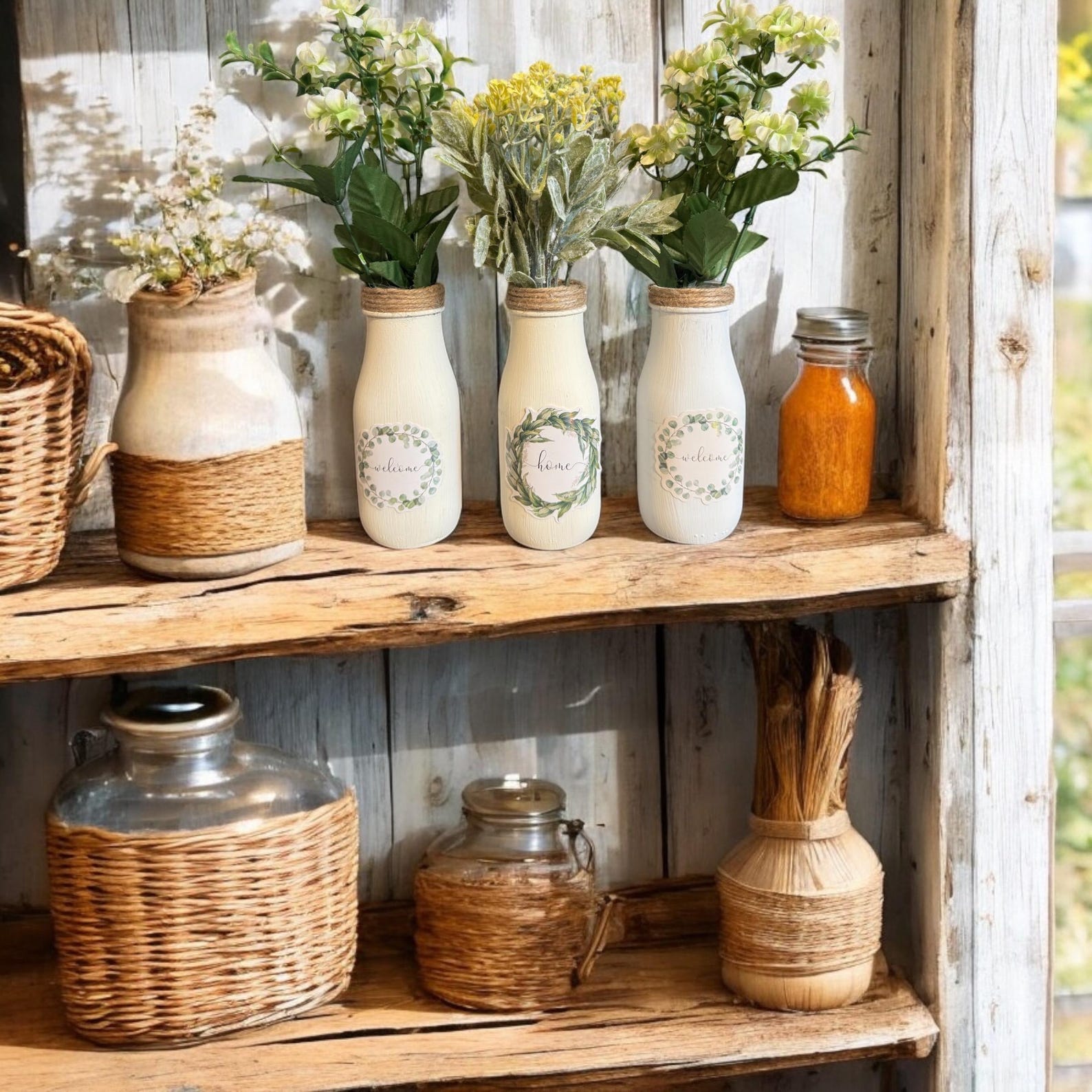 Set of Three Farmhouse Milk Bottle Vases, Farmhouse Decor, Mother’s Day ...