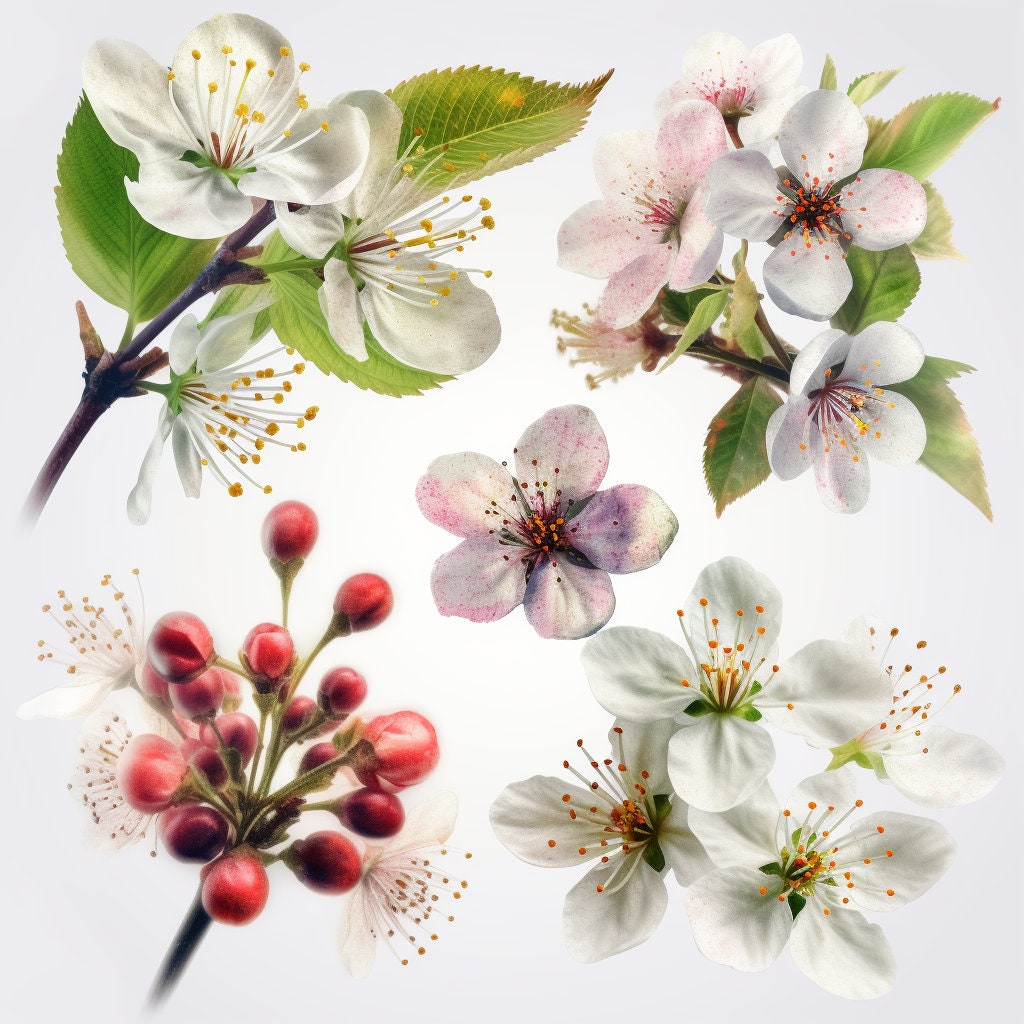 Botanical Watercolor Cherry Blossom Clipart: Perfect for Weddings ...