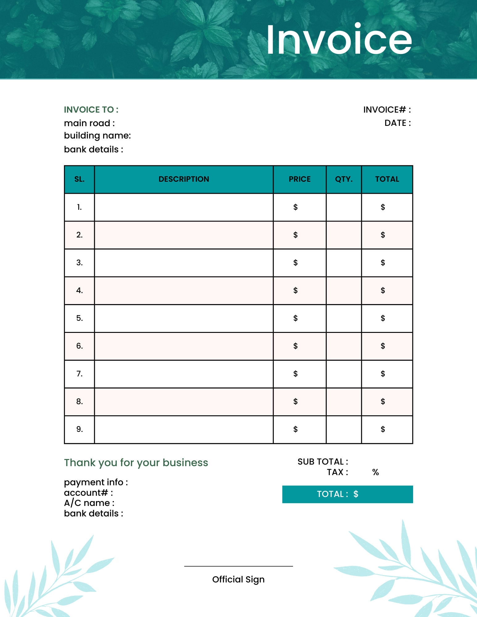 Green Modern Invoice Template - Instant Download for Easy Billing ...