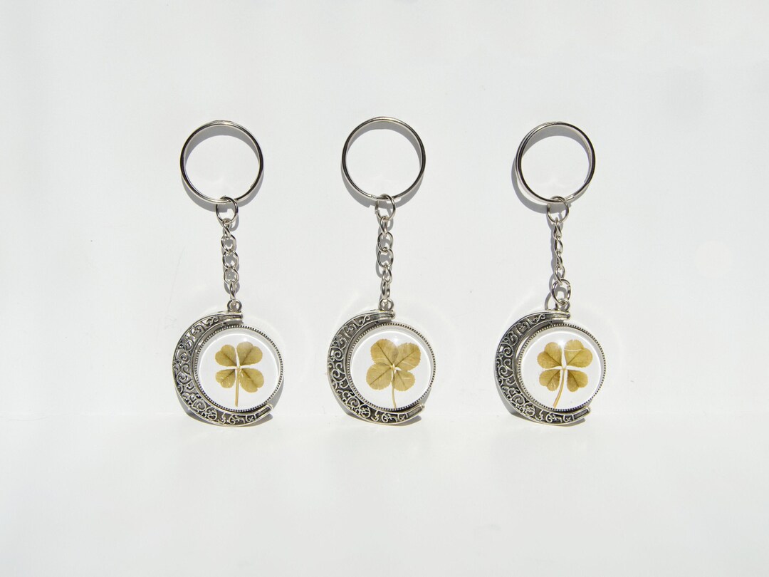 Real Genuine Four Leaf Clover Moon Pendant Pressed Flower Lucky Charm ...