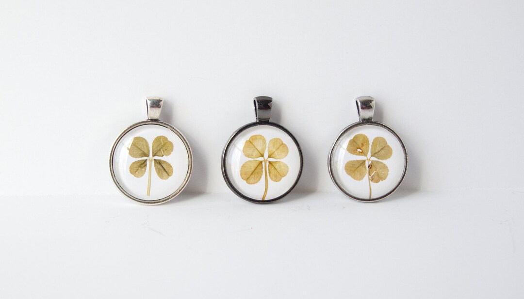 Real Genuine Four Leaf Clover Metal Alloy Pendant Pressed Flower Lucky ...