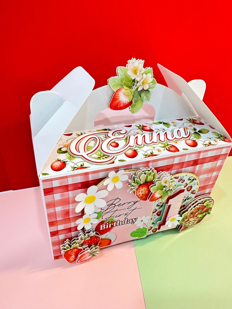 Custom Strawberry Birthday Gable Box, Berry First Birthday Party Favor ...