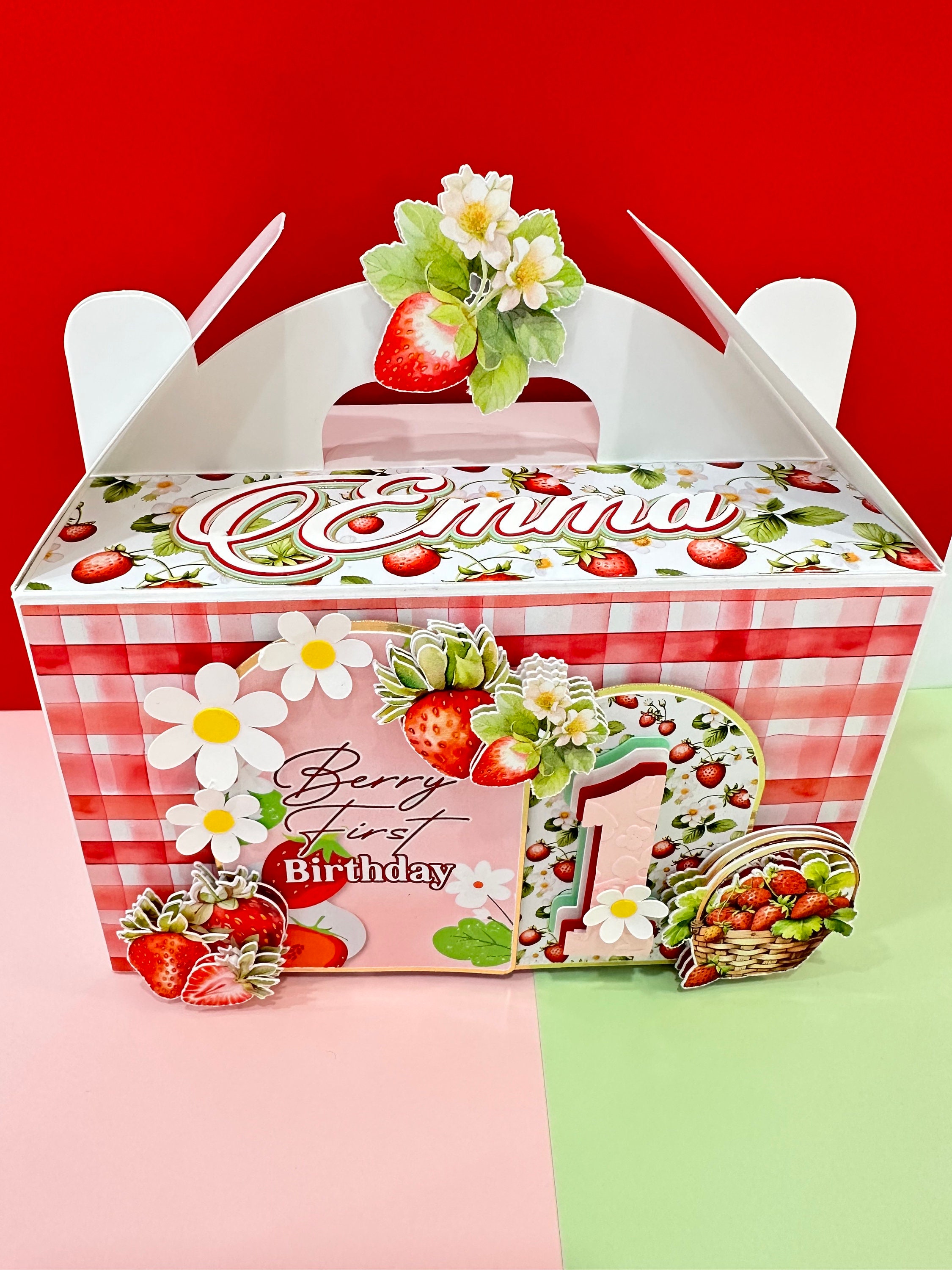 Custom Strawberry Birthday Gable Box, Berry First Birthday Party Favor ...