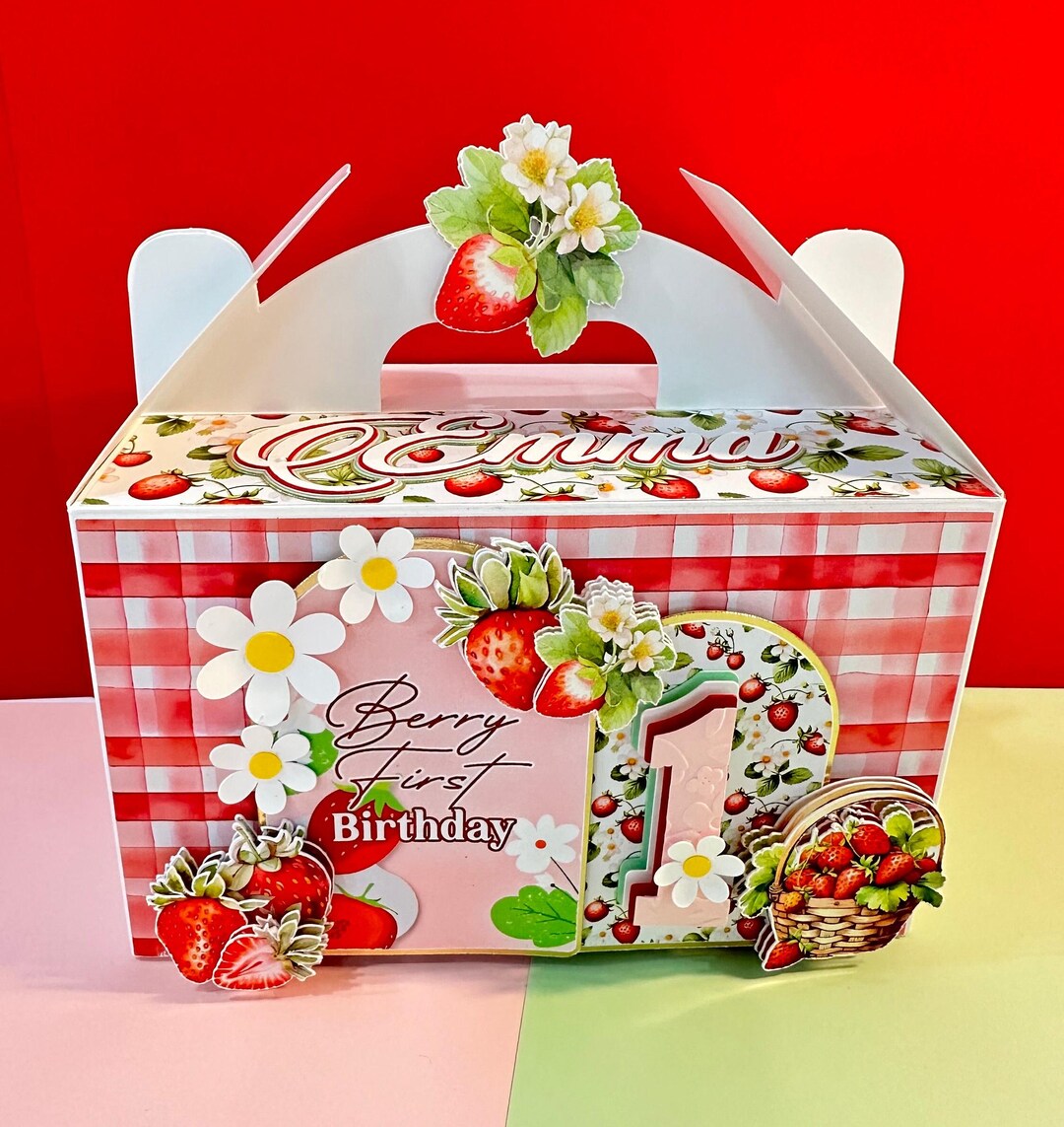 Custom Strawberry Birthday Gable Box, Berry First Birthday Party Favor ...