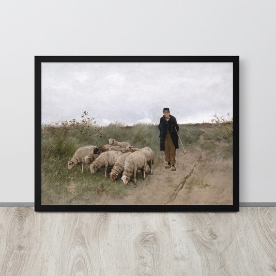 Sheep Painting Farm Animal Print Shepherd and Sheep - Etsy