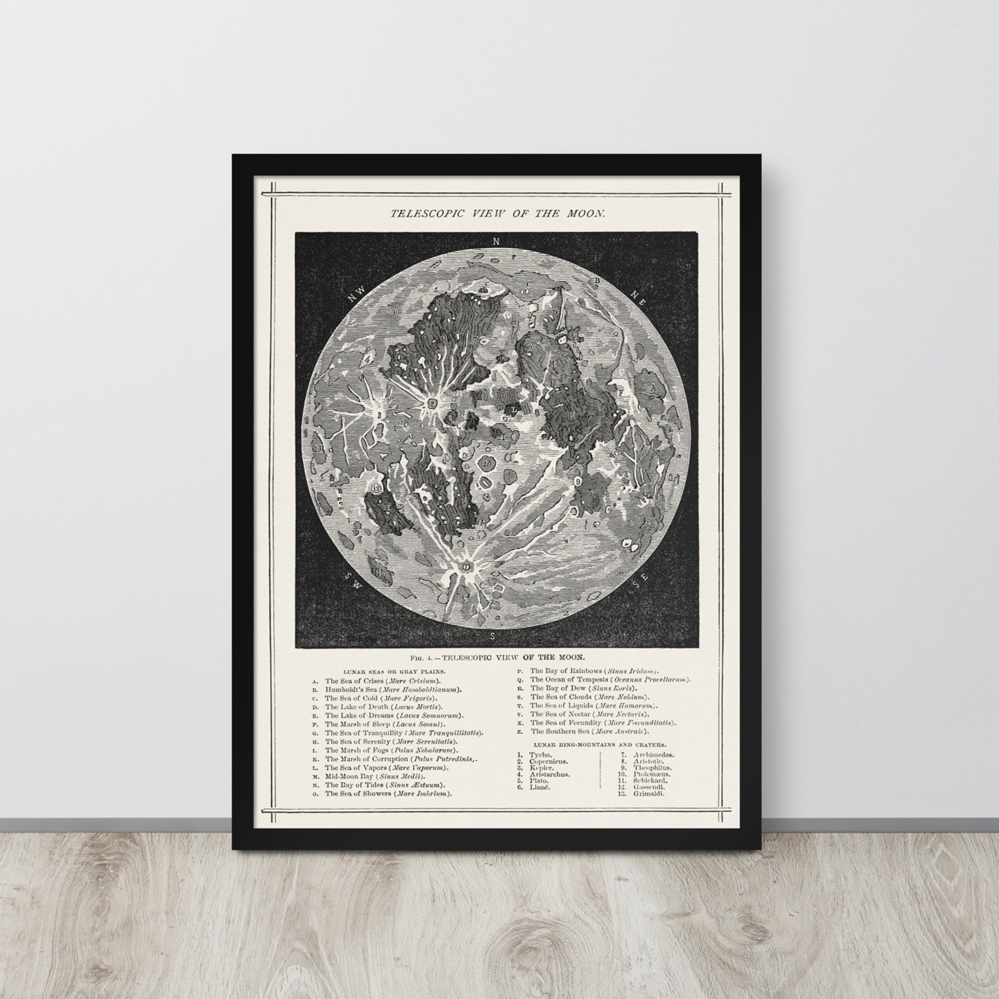 Vintage Moon Map Antique Moon Print Vintage Lunar Map of the Moon ...