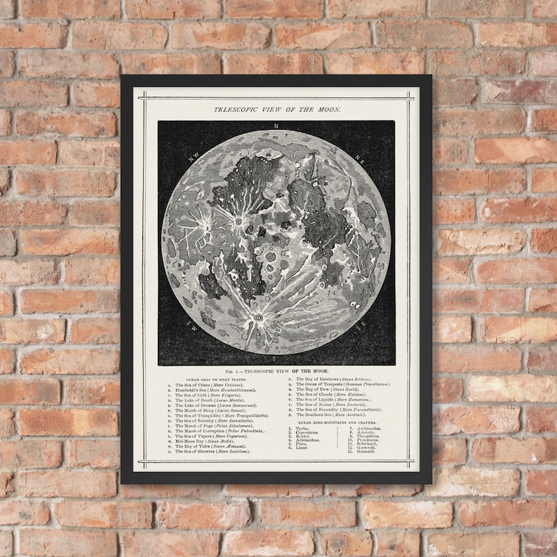 Vintage Moon Map Antique Moon Print Vintage Lunar Map of - Etsy