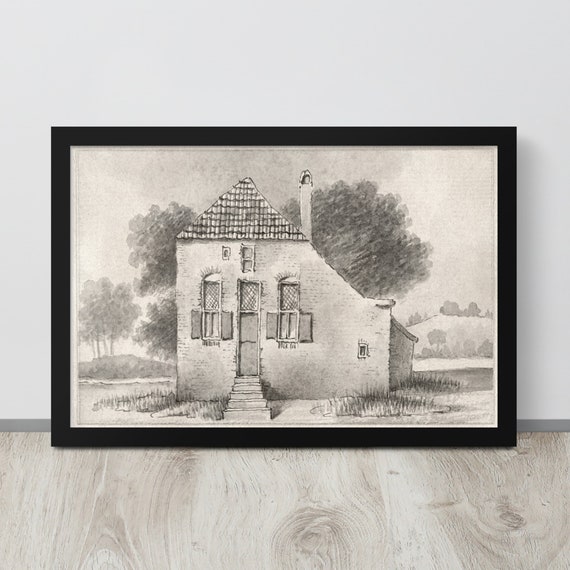 Vintage House Drawing Antique Architecture Art Farmhouse - Etsy