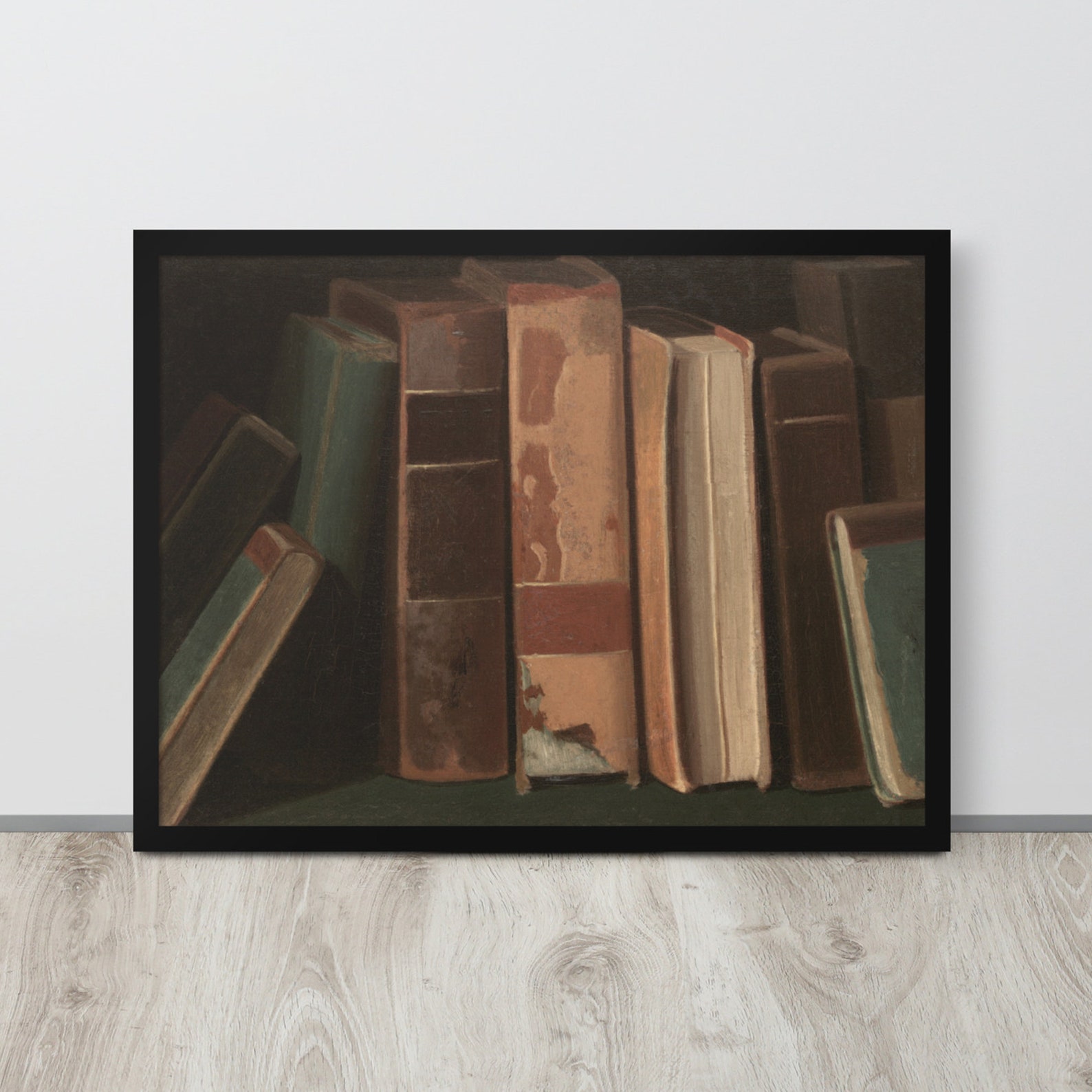 Vintage Bookshelf Painting Books Oil Painting Farmhouse Wall Art ...