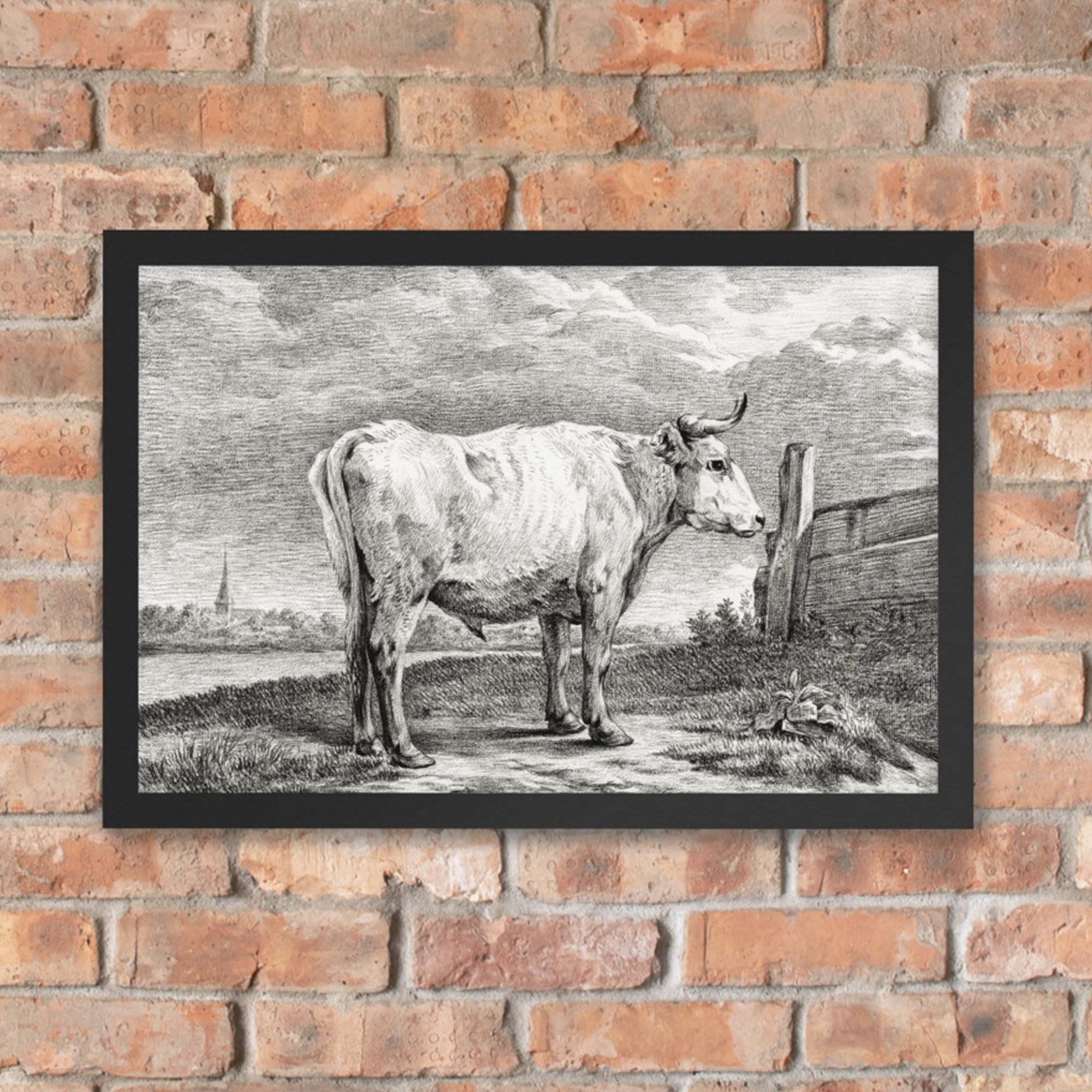 Vintage Cow Print Antique Farmhouse Drawing Cattle Wall - Etsy