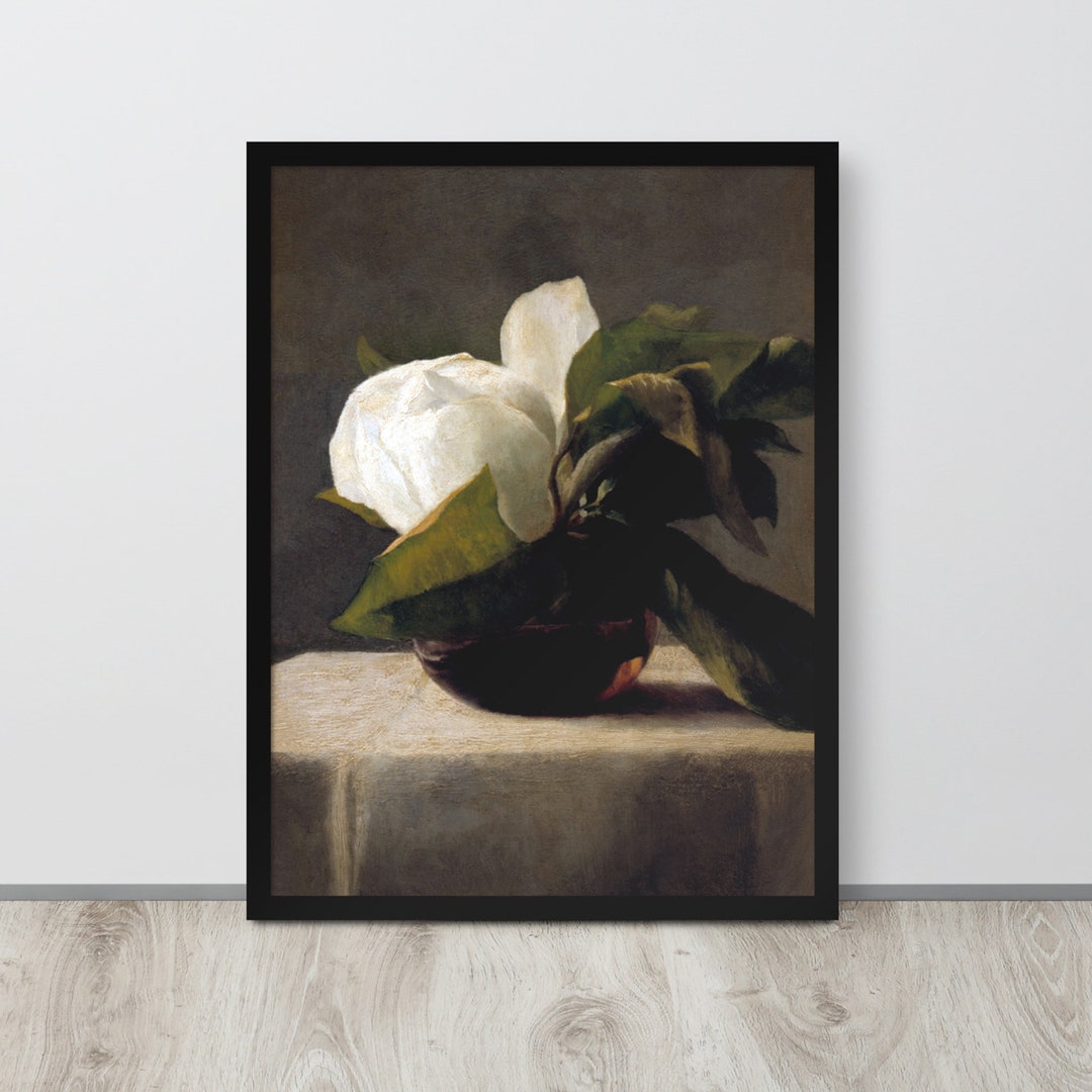 Vintage Magnolia Still Life Flower Painting | Dark Moody Flower Wall ...