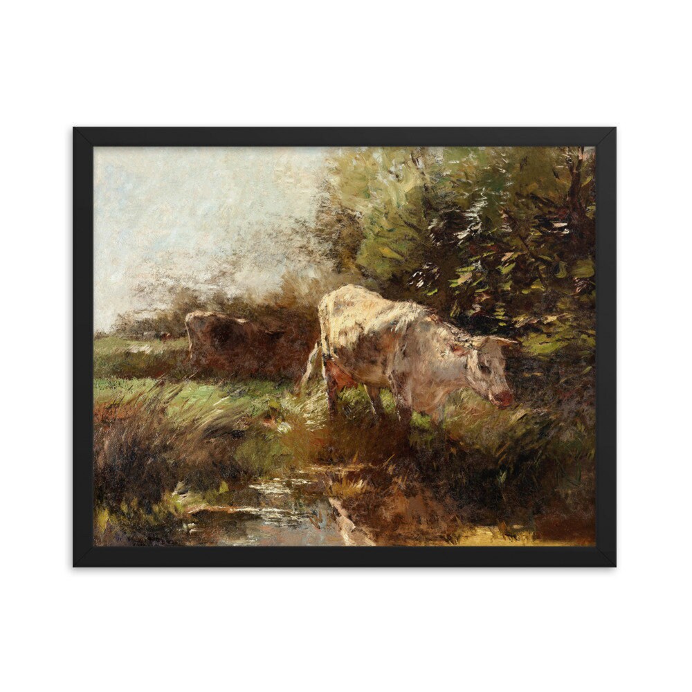 Vintage Cow Painting | Grazing Cattle Painting | Rustic Cow Print ...
