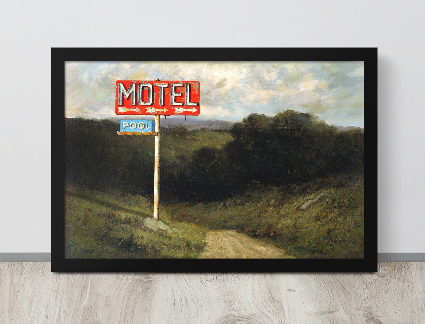 Neon Motel Sign Print Thrift Store Art Altered Oil Painting Vintage ...