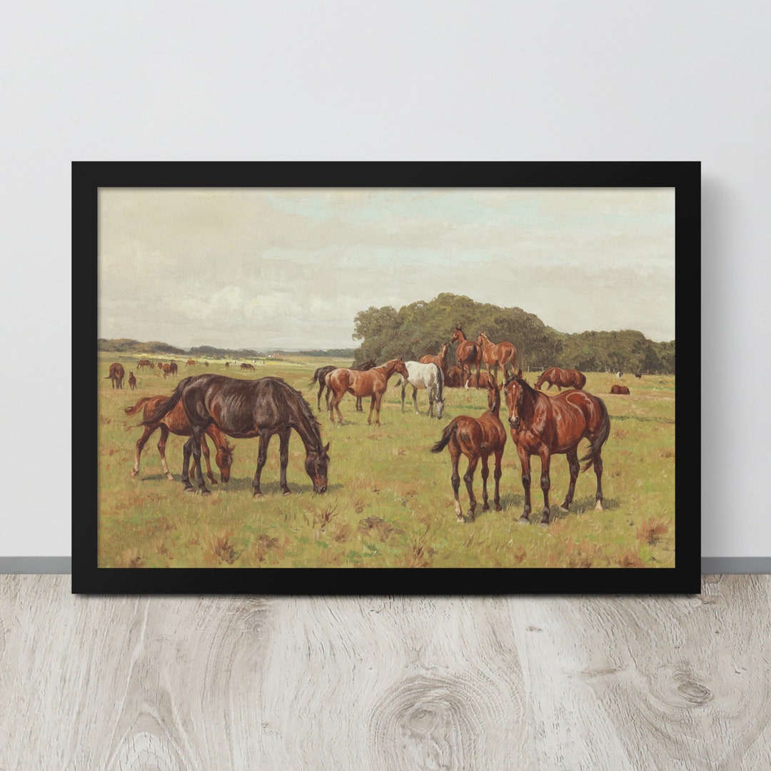 Vintage Horse Painting | Rustic Landscape | Antique Farm Art | Farm ...