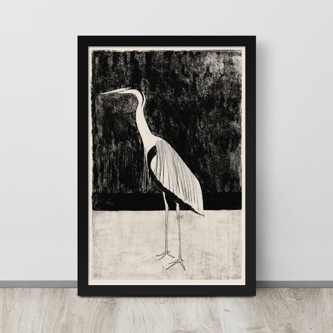 Vintage Heron Sketch | Antique Heron Drawing | Rustic Bird Art | Blue ...