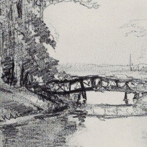 Vintage Tree Landscape Sketch | Antique Bridge Drawing | Rustic Country ...