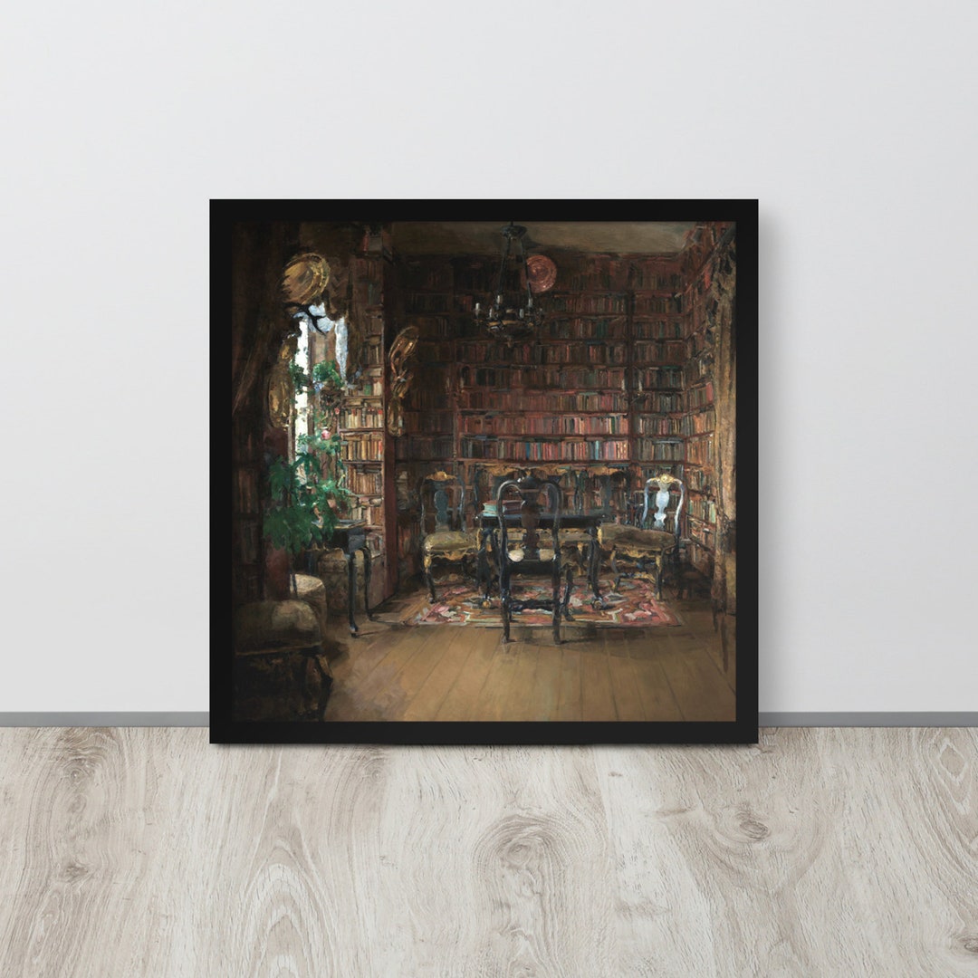 Vintage Library Oil Painting | Antique Books Print | Printable Wall Art ...