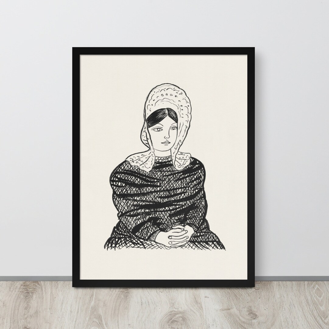 Prairie Woman Sketch Portrait Sketch Art Minimalist Wall Art Farmhouse ...