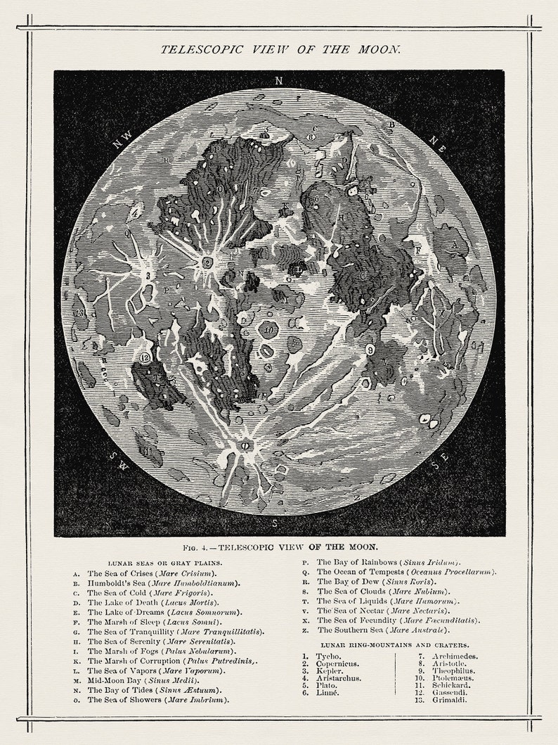 Vintage Moon Map Antique Moon Print Vintage Lunar Map of - Etsy