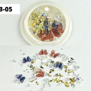 Mixed 3D Nail Charms, Butterfly Nail Charms, Metal Leaves, Flower ...